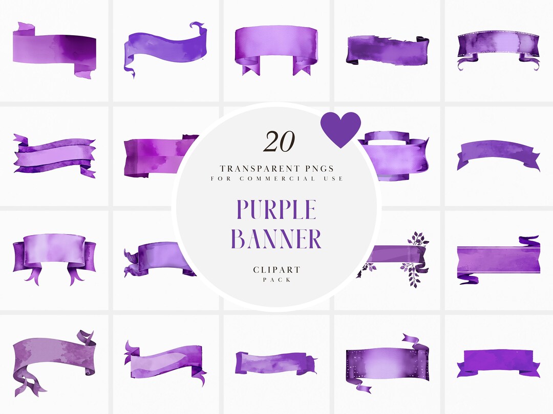 Watercolor Purple Scroll Banner Clipart, Purple Ribbon Banner Clipart ...