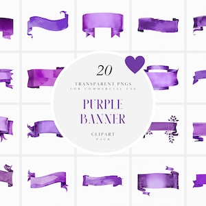 Watercolor Purple Scroll Banner Clipart, Purple Ribbon Banner Clipart ...