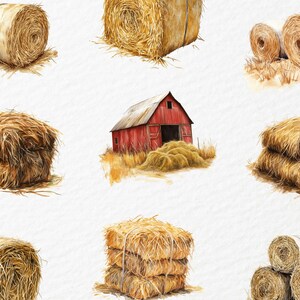 Watercolor Pile of Hay Clipart, Rustic Bales of Hay, Summer Field, Farm ...