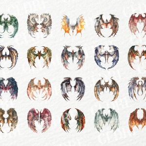 Watercolor Dragon Wings Clipart, Celestial Demon Wing Clipart, Dark ...