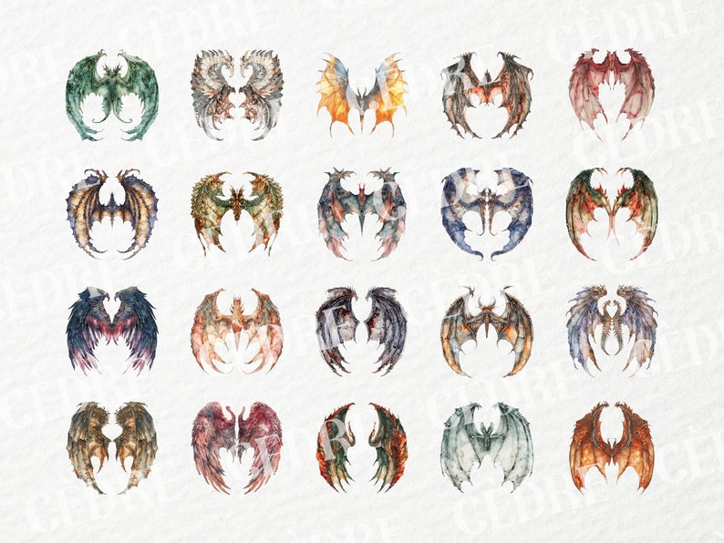 Watercolor Dragon Wings Clipart, Celestial Demon Wing Clipart, Dark ...