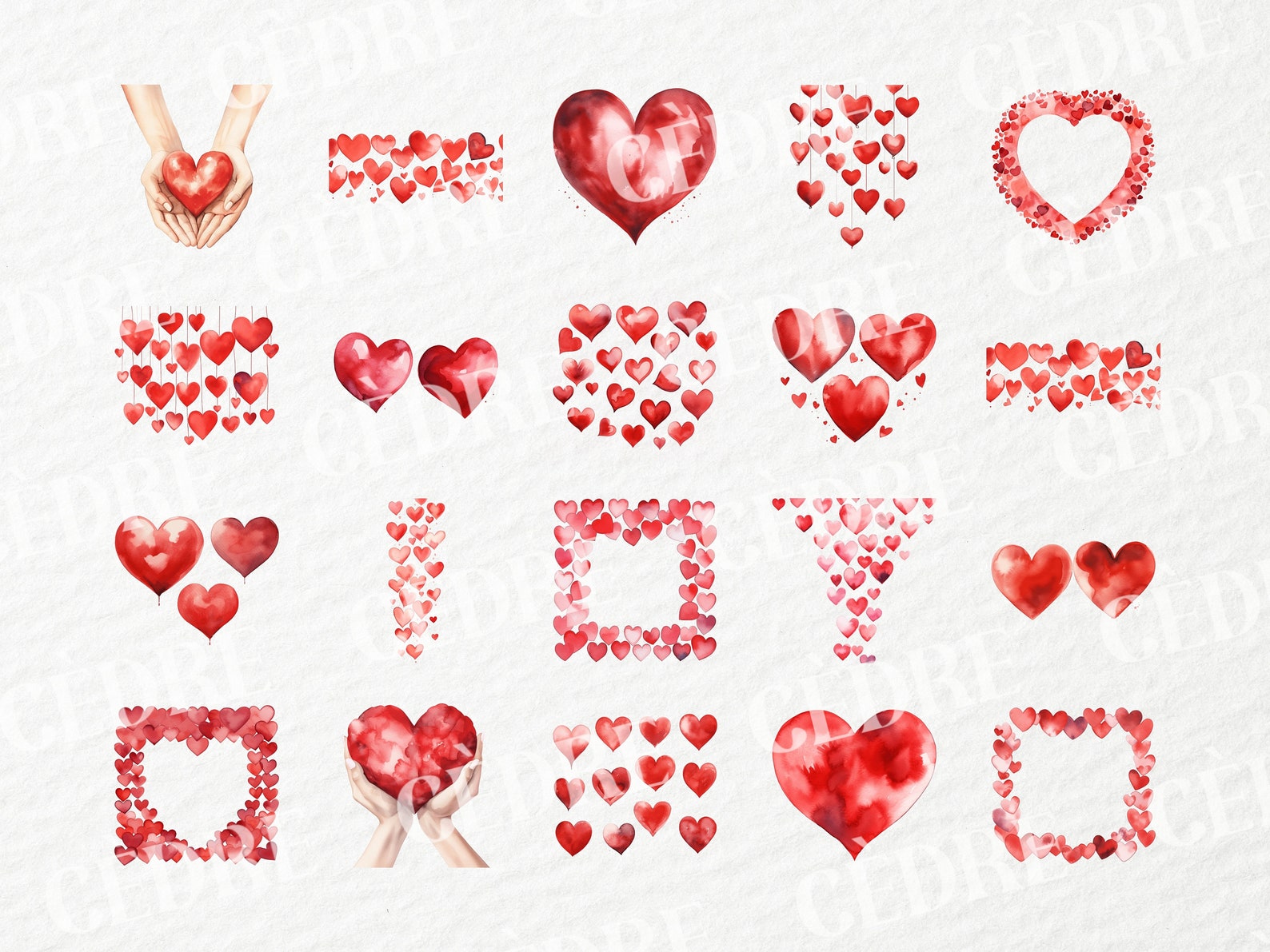 Watercolor Red Hearts Clipart, Red Heart Clipart, Red Heart Shape ...