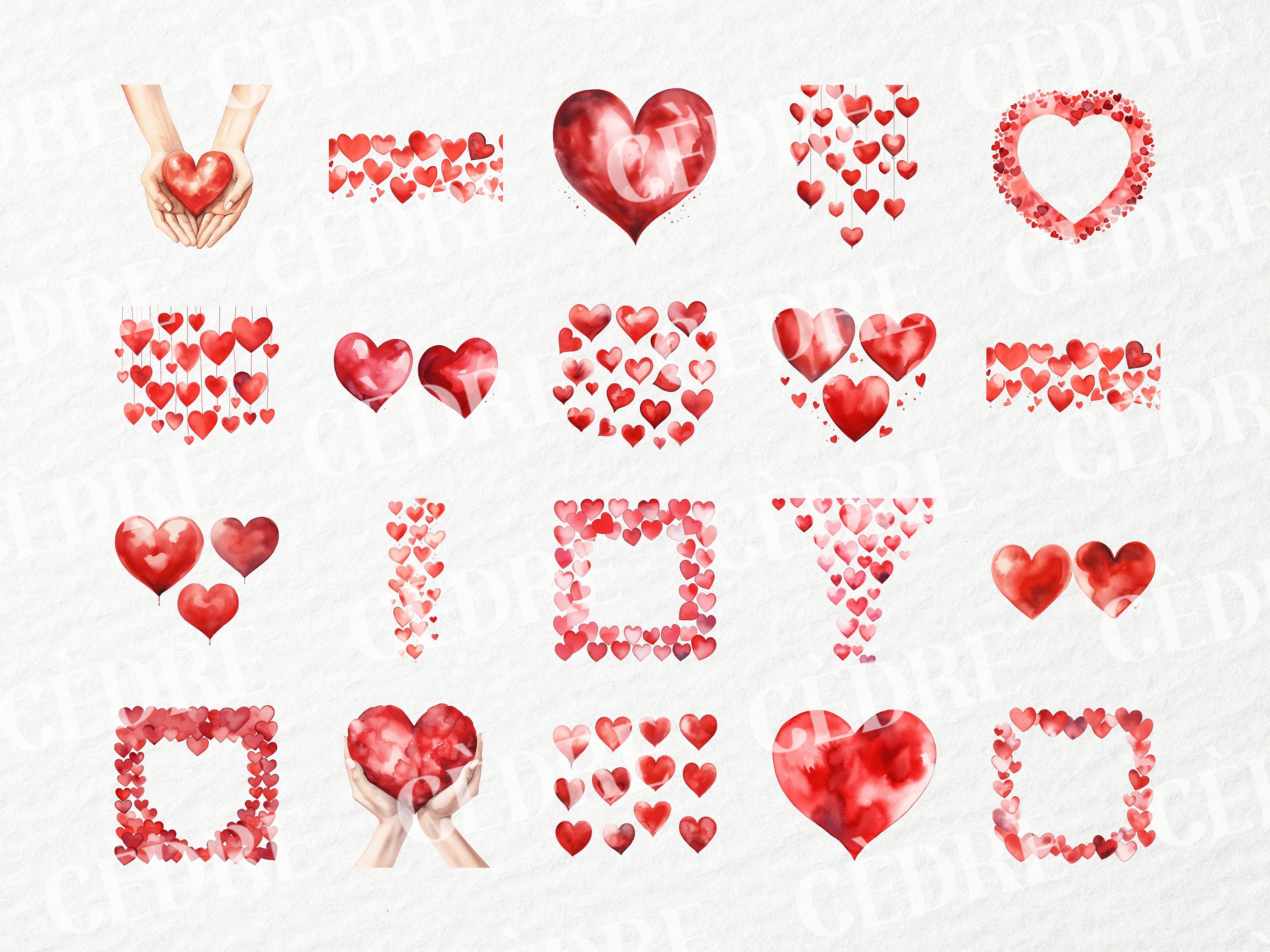 Watercolor Red Hearts Clipart, Red Heart Clipart, Red Heart Shape ...