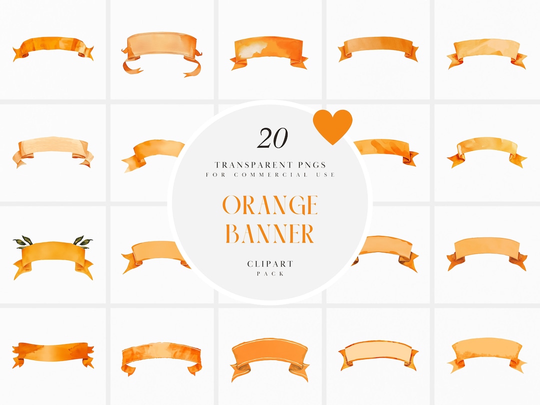 Watercolor Orange Scroll Banner Clipart, Orange Ribbon Banner Clipart ...