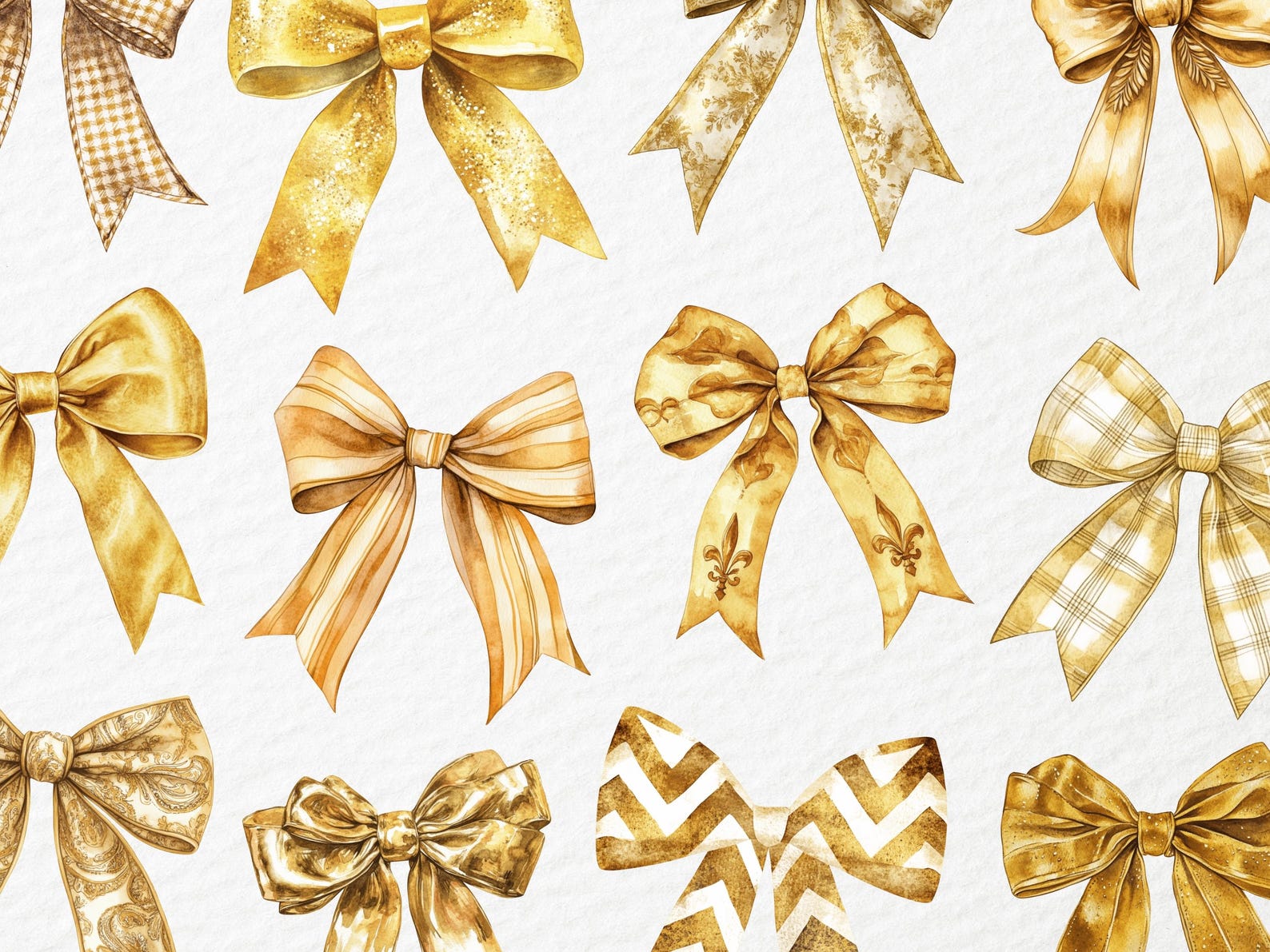 Watercolor Gold Bow Clipart, Golden Hair Bows Clipart, Gold Ribbon ...