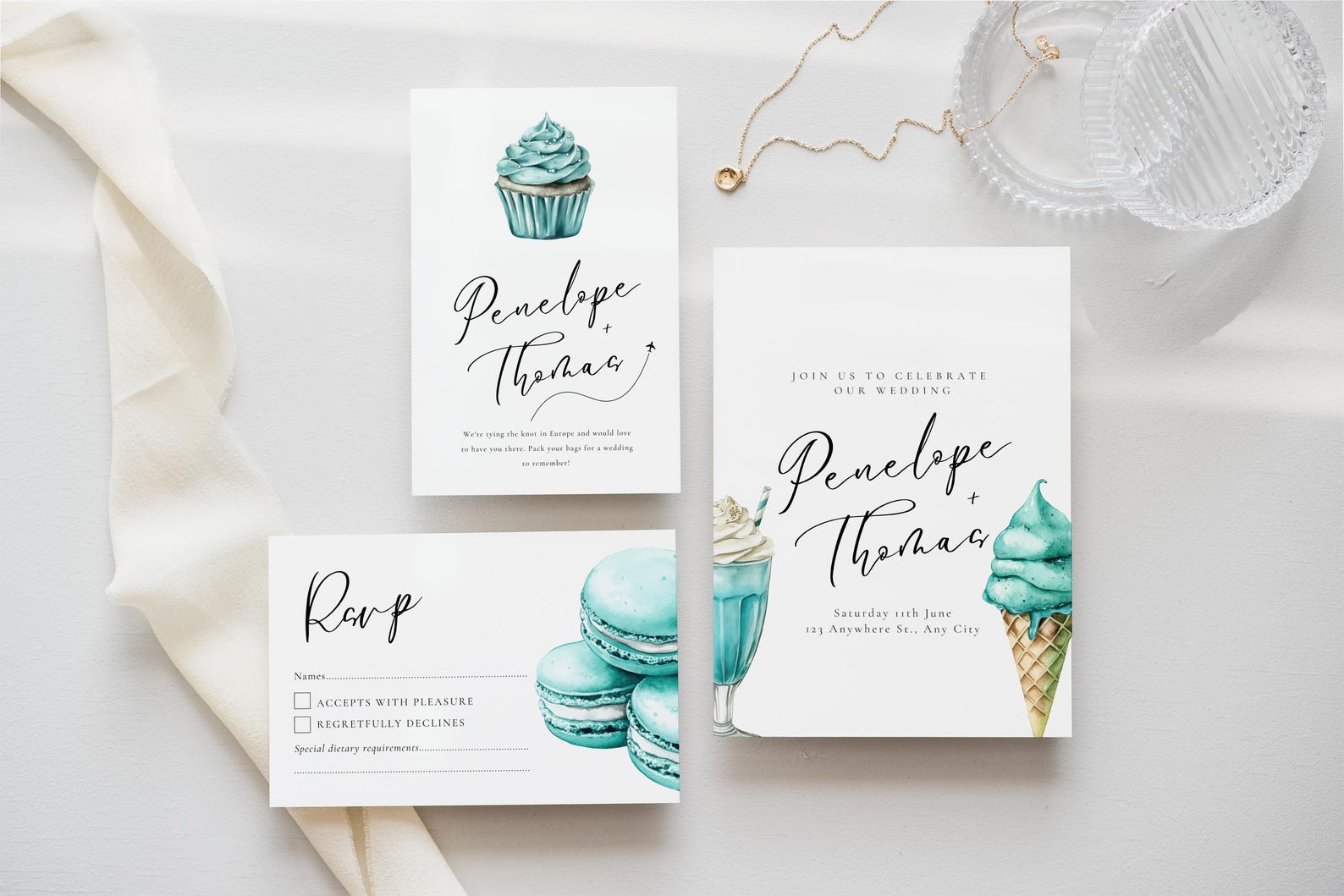 Watercolor Teal Sweets Clipart, Pastel Dessert Icons, Candy Treats for ...