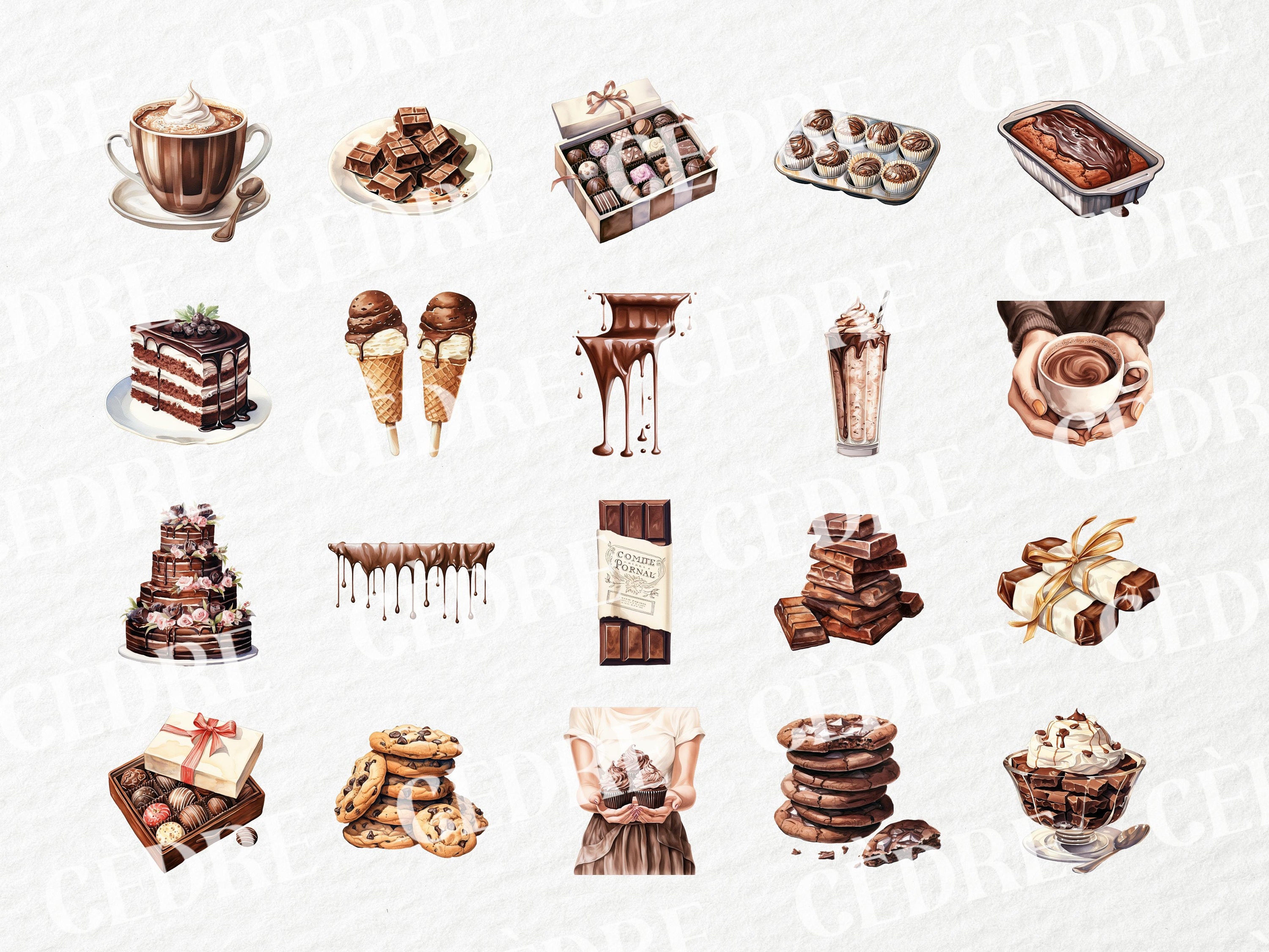 Watercolor Chocolate Sweets Clipart, Chocolate Dessert Clipart ...