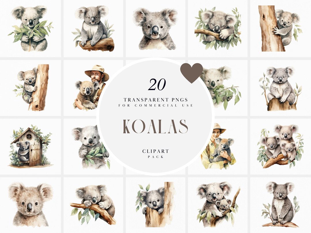 Watercolor Koala Clipart, Realistic Koalas Clipart, Cute Baby Koala ...