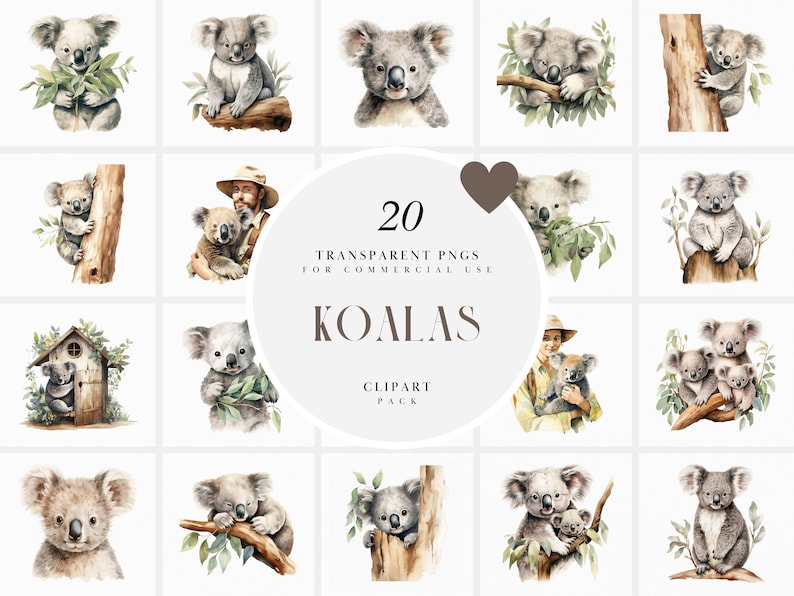 Watercolor Koala Clipart, Realistic Koalas Clipart, Cute Baby Koala ...