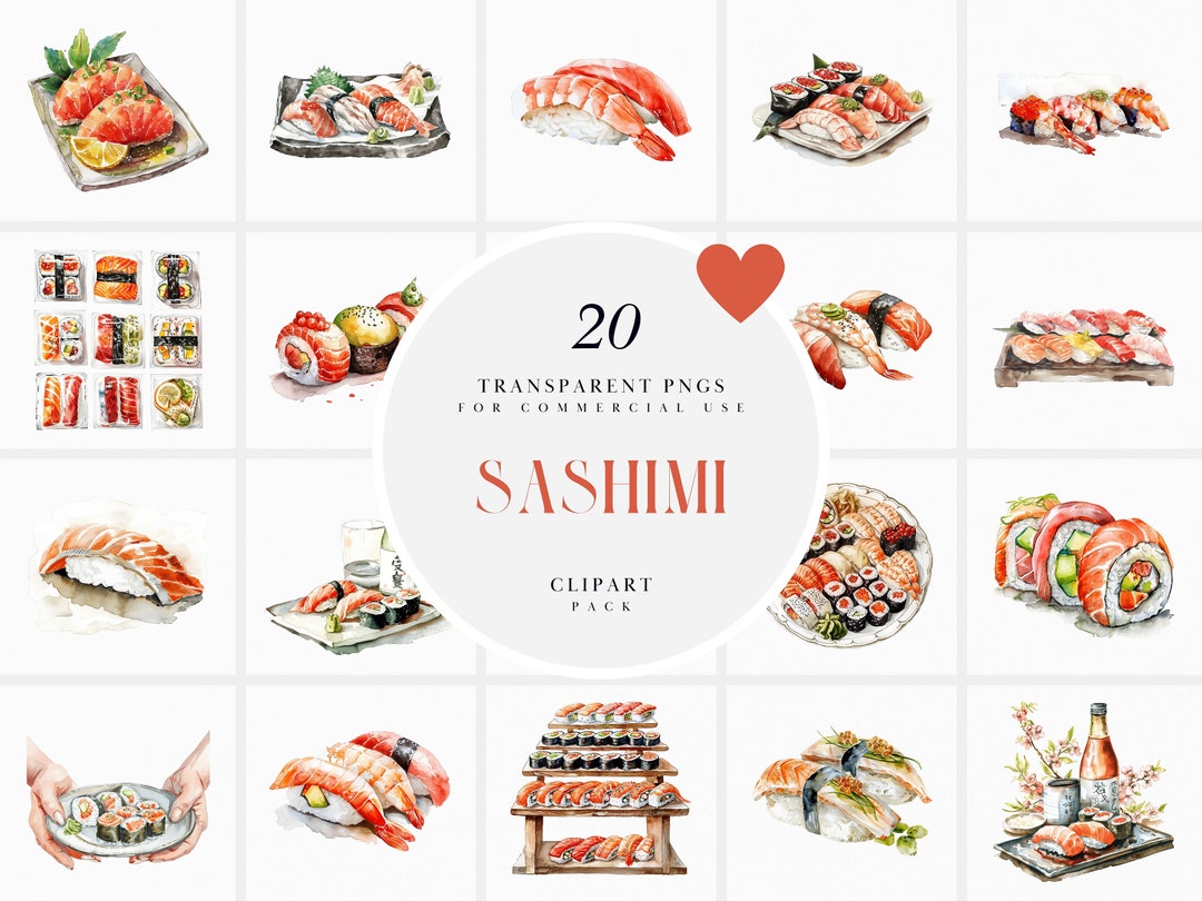 Watercolor Sashimi Clipart, Sashimi Platter, Raw Sea Food Sushi, Korean ...