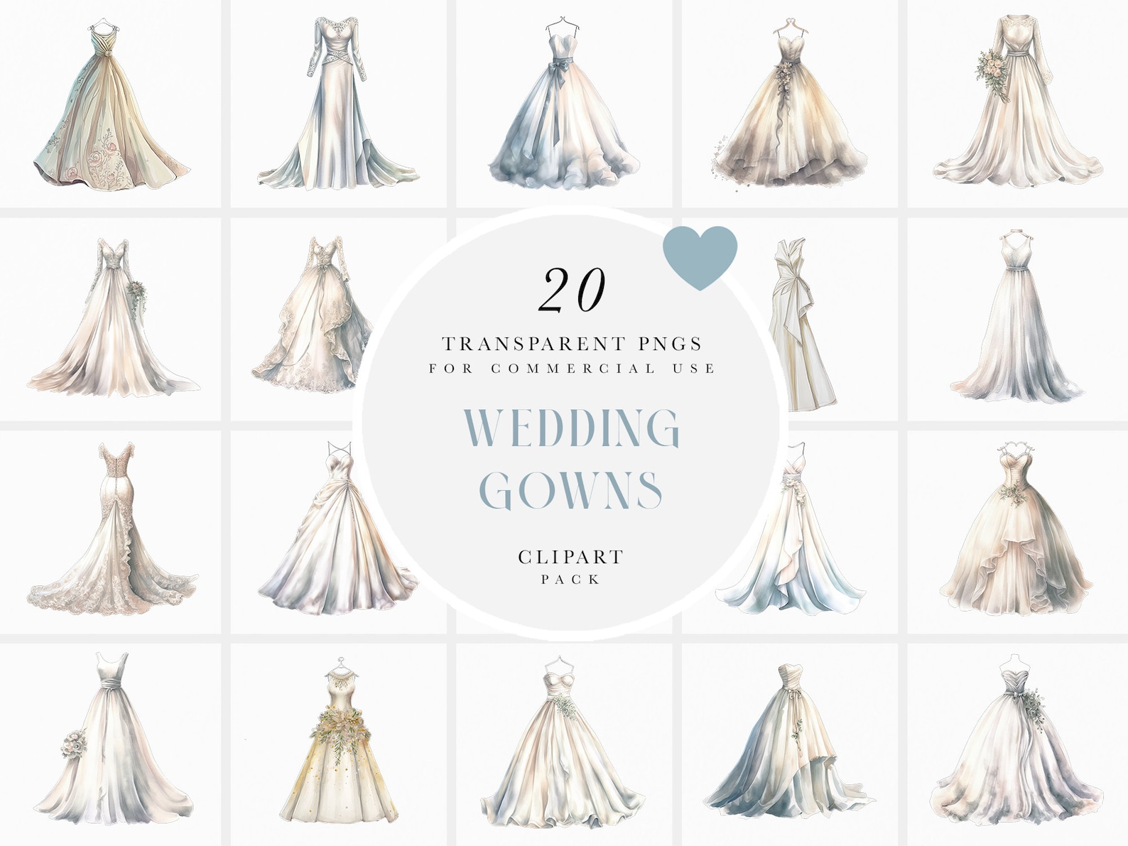 Watercolor Wedding Dresses Clipart White Wedding Dress - Etsy