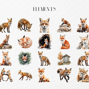 Watercolor Red Fox Clipart, Red Foxes Clipart, Woodland Fox Clipart ...