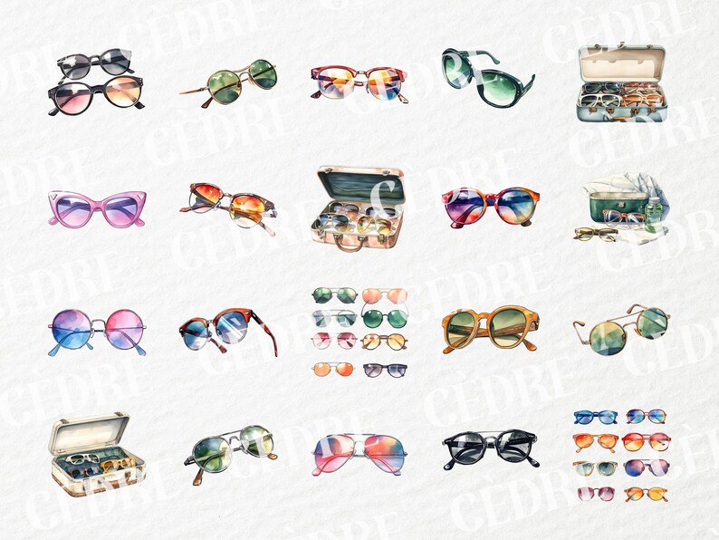 Watercolor Sunglasses Clipart, Shades Clipart, Vintage Sunglasses PNG ...