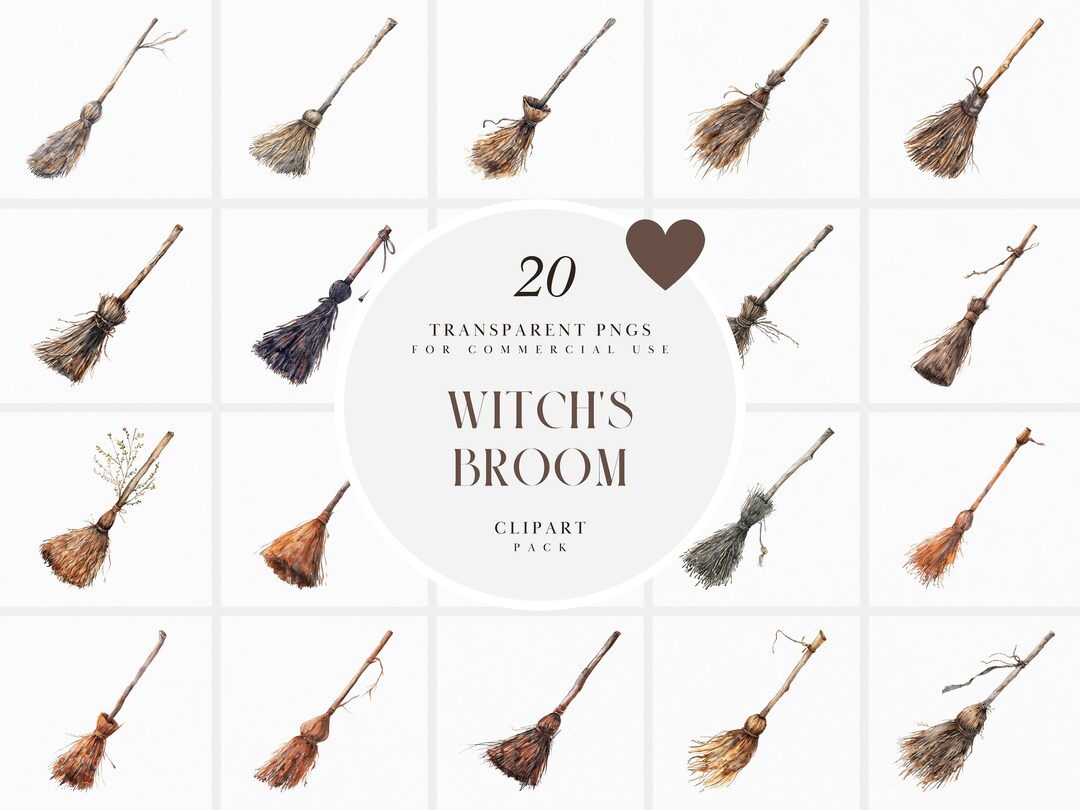 Watercolor Witchs Broom Clipart, Magic Flying Broom, Magical Elements ...