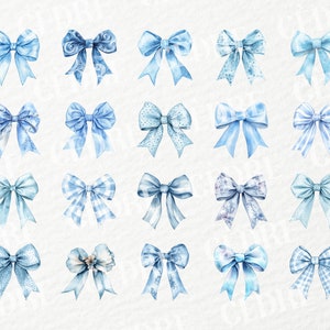 Watercolor Pastel Blue Bow Clipart, Light Blue Bows, Soft Blue Ribbon ...