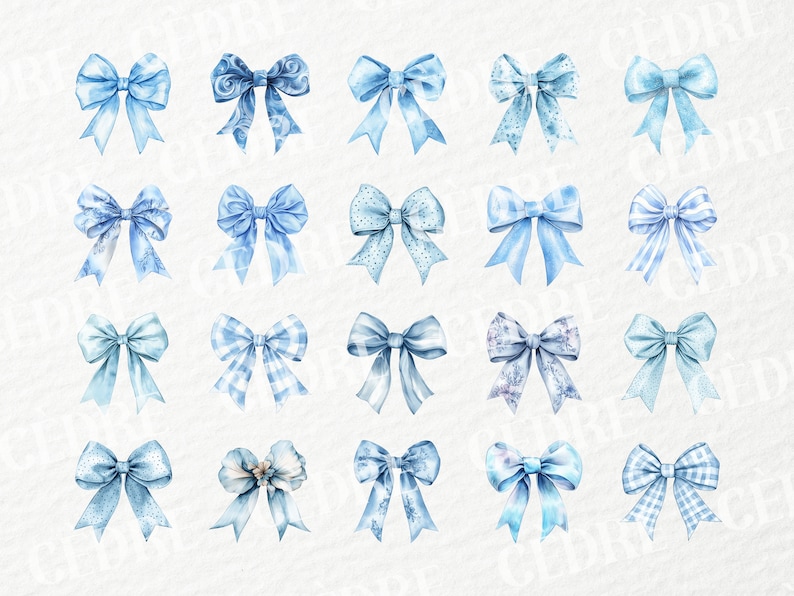 Watercolor Pastel Blue Bow Clipart, Light Blue Bows, Soft Blue Ribbon ...