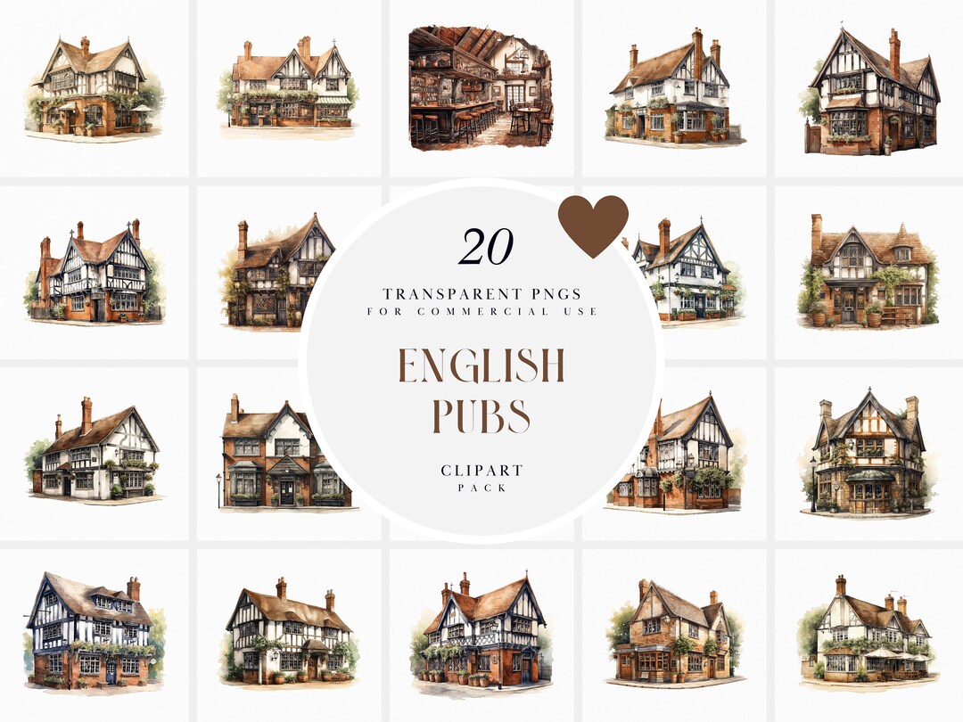Watercolor English Pub Clipart, English Pubs Clipart, Old Tavern ...