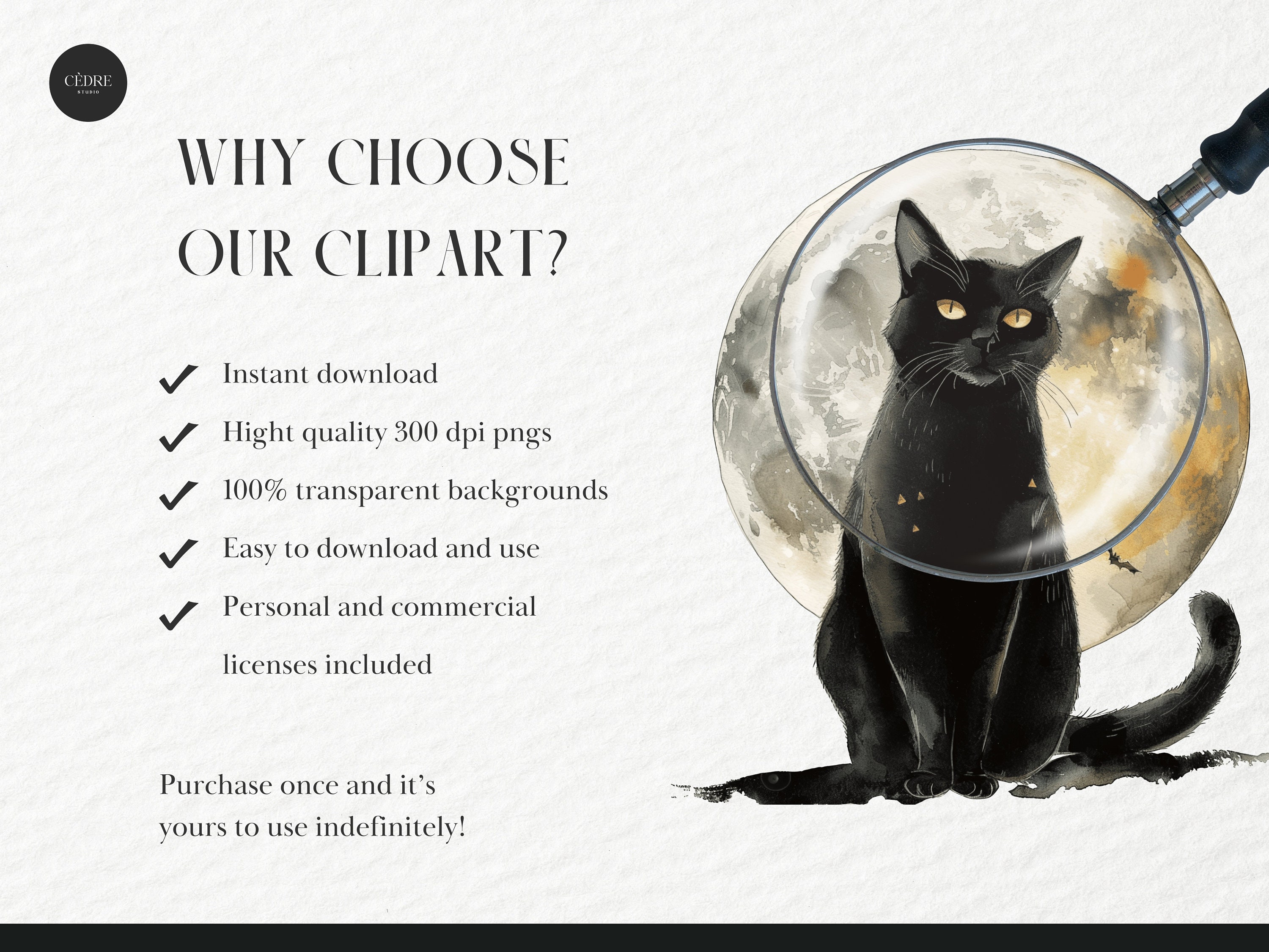 Watercolor Witchs Black Cat Clipart, Magical Black Cat Clipart, Fantasy ...