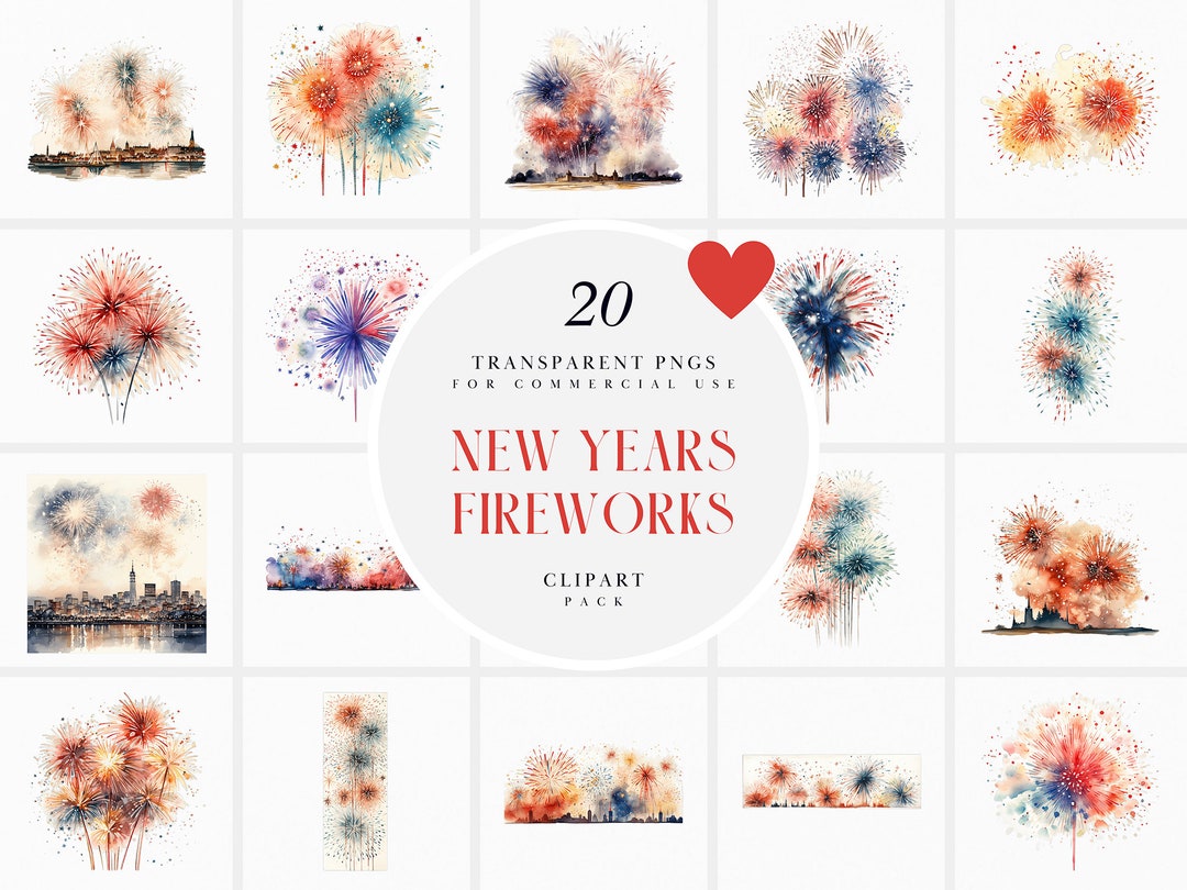 Watercolor New Years Fireworks Clipart, New Years Firework Clipart ...