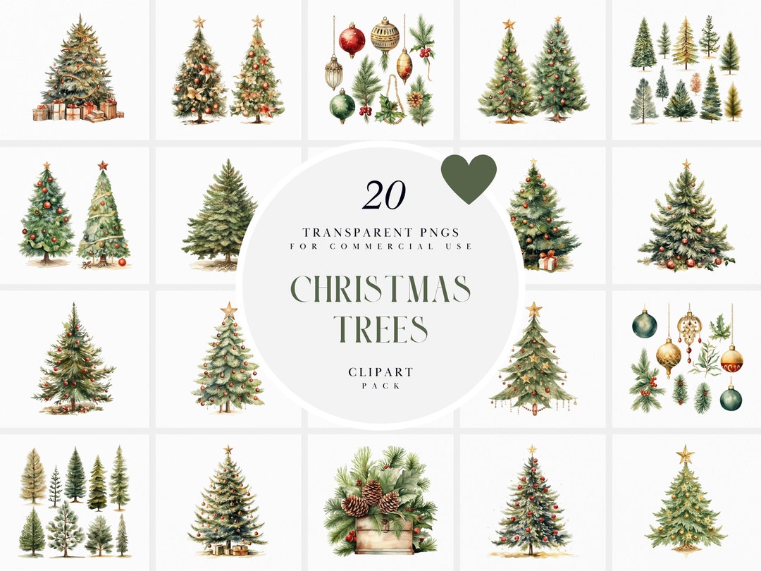 Watercolor Christmas Trees Clipart, Green Christmas Tree Clipart ...