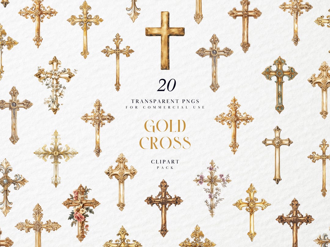 Watercolor Gold Cross Clipart, Golden Crosses Clipart, Baptism Holy ...