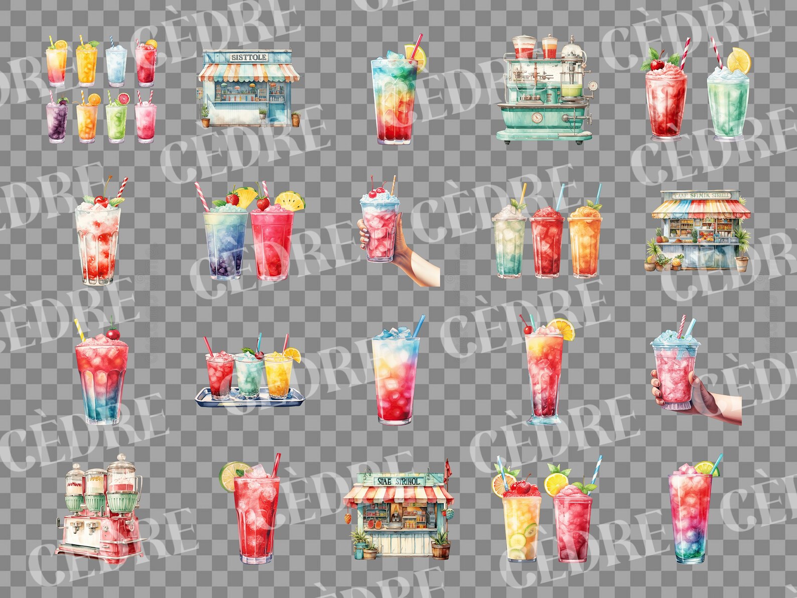 Watercolor Ice Slushie Clipart, Refreshing Slushy Clipart, Summer ...