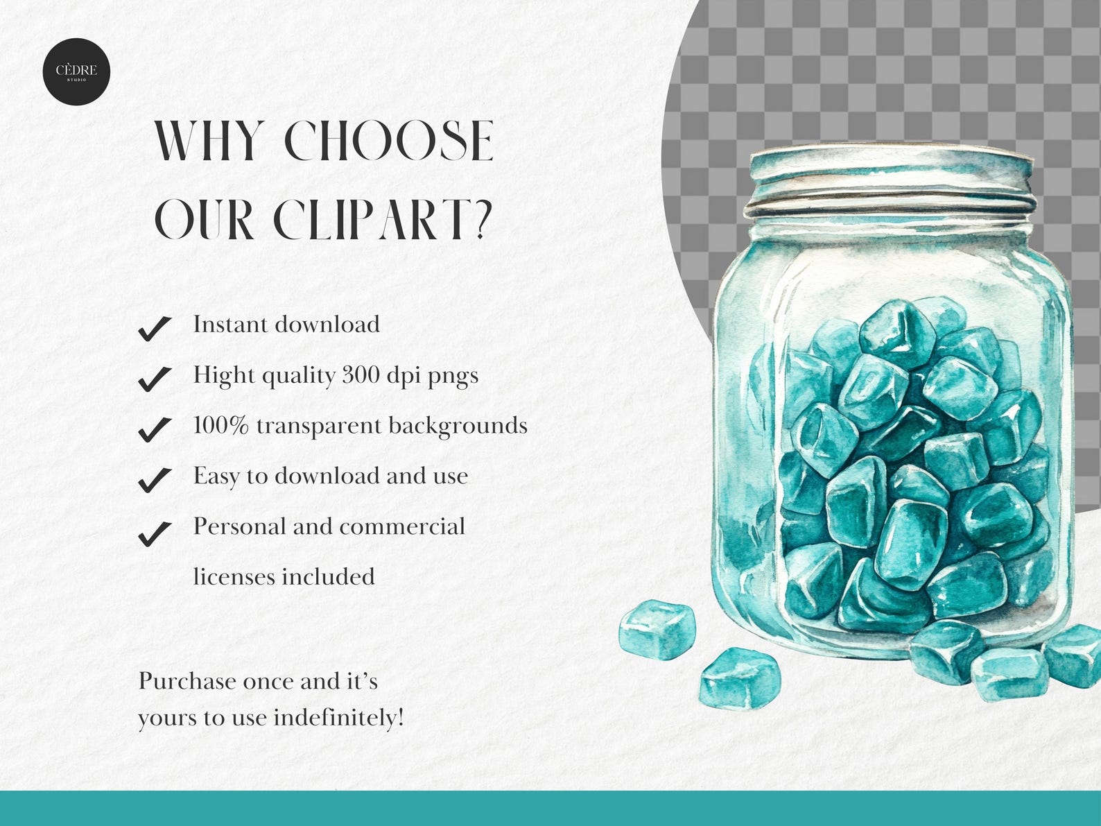 Watercolor Teal Sweets Clipart, Pastel Dessert Icons, Candy Treats for ...