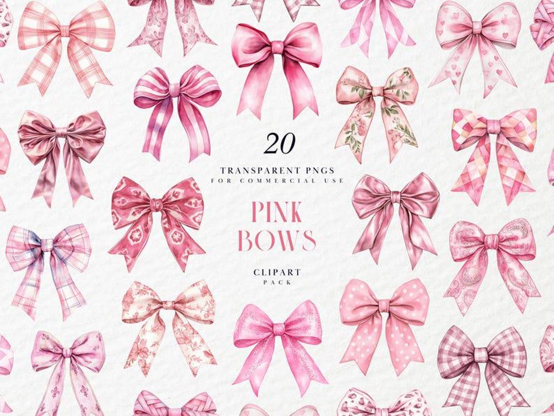 Watercolor Pink Bow Clipart, Pink Hair Bows Clipart, Pink Ribbon ...