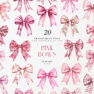 Watercolor Pink Bow Clipart, Pink Hair Bows Clipart, Pink Ribbon ...