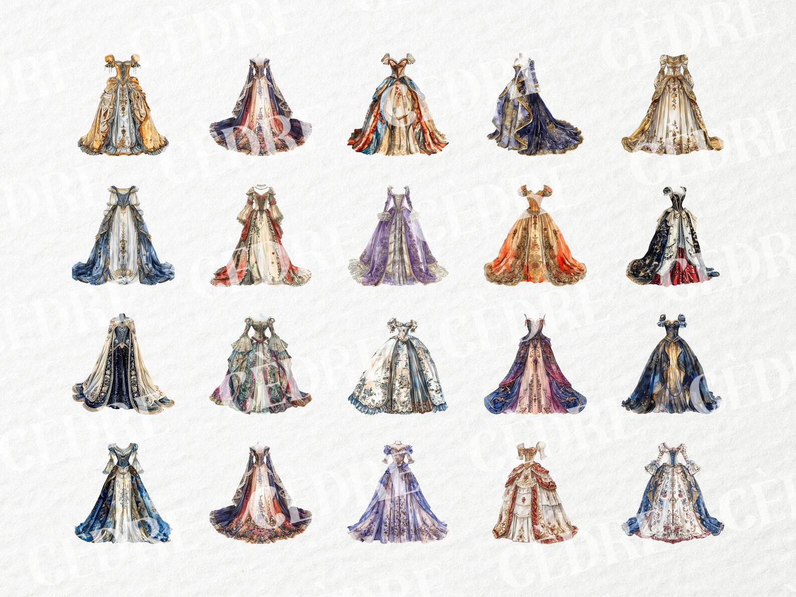 Watercolor Princess Gown Clipart, Regal Royalty Princess Dress Clipart ...
