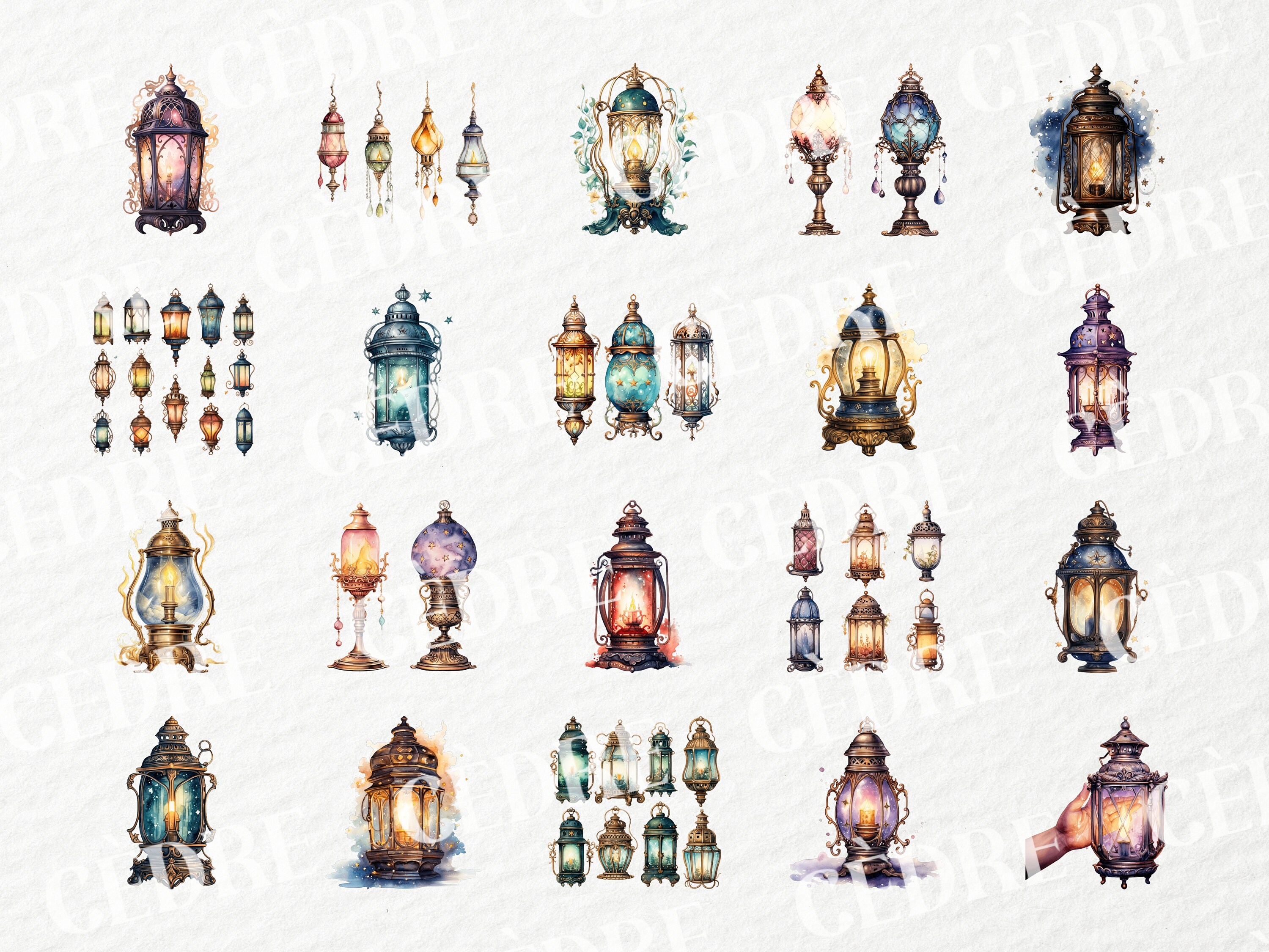 Watercolor Magical Lantern Clipart, Magical Lanterns Clipart, Magic ...