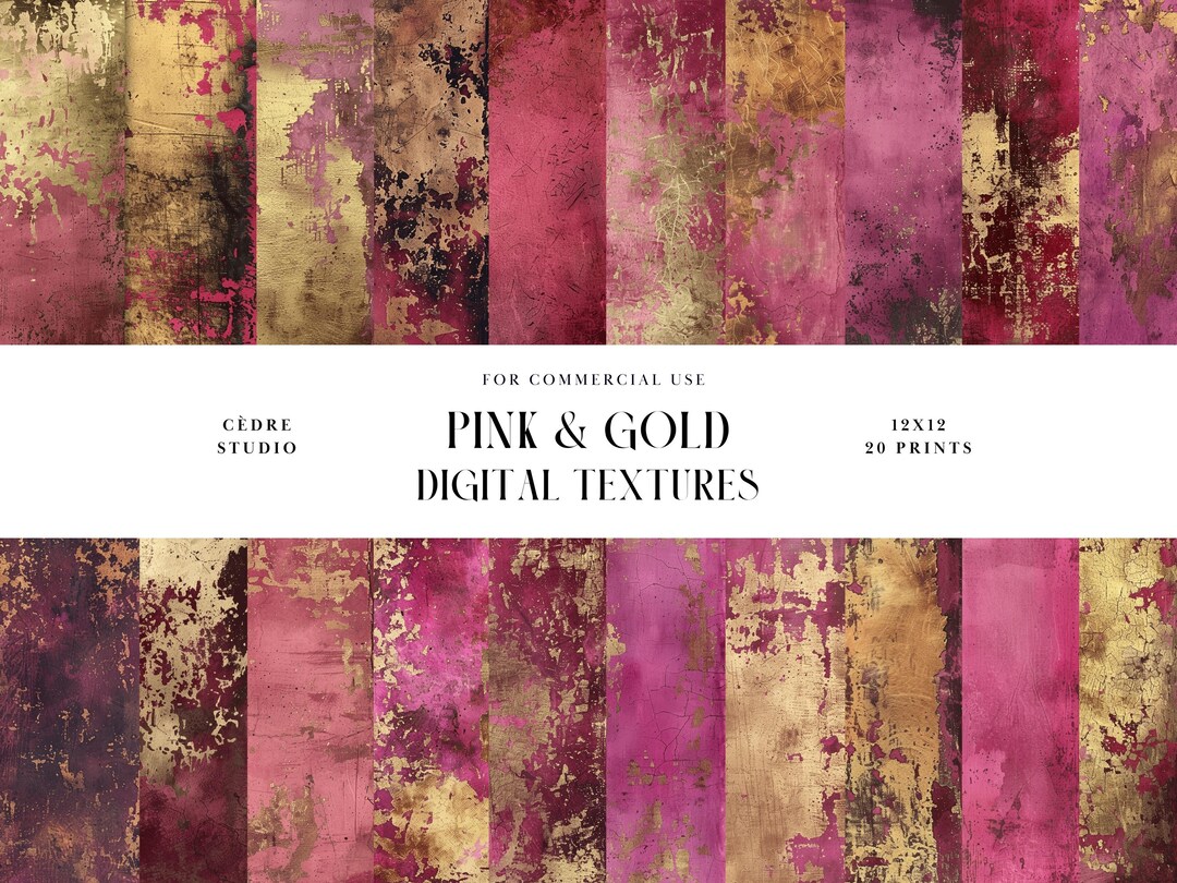 Pink and Gold Digital Textures, Dark Pink and Golden Digital Papers ...