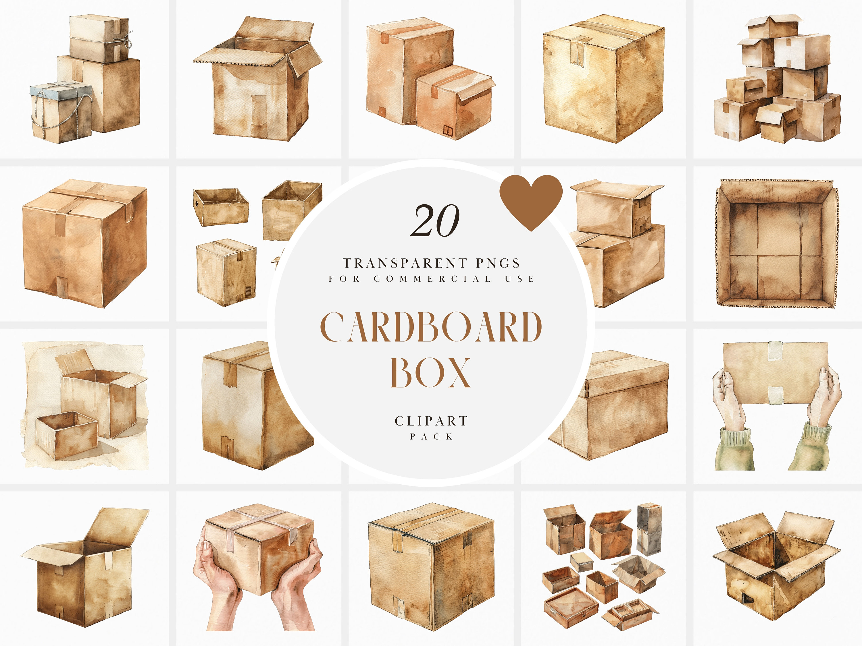 Watercolor Cardboard Box Clipart, Cardboard Boxes Clipart, Moving ...