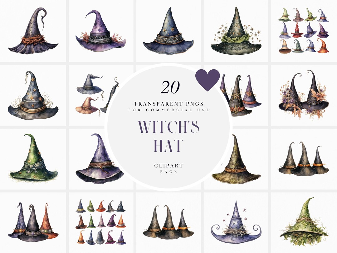 Watercolor Witch Hat Clipart, Fantasy Witch Clipart, Witchy Hats ...