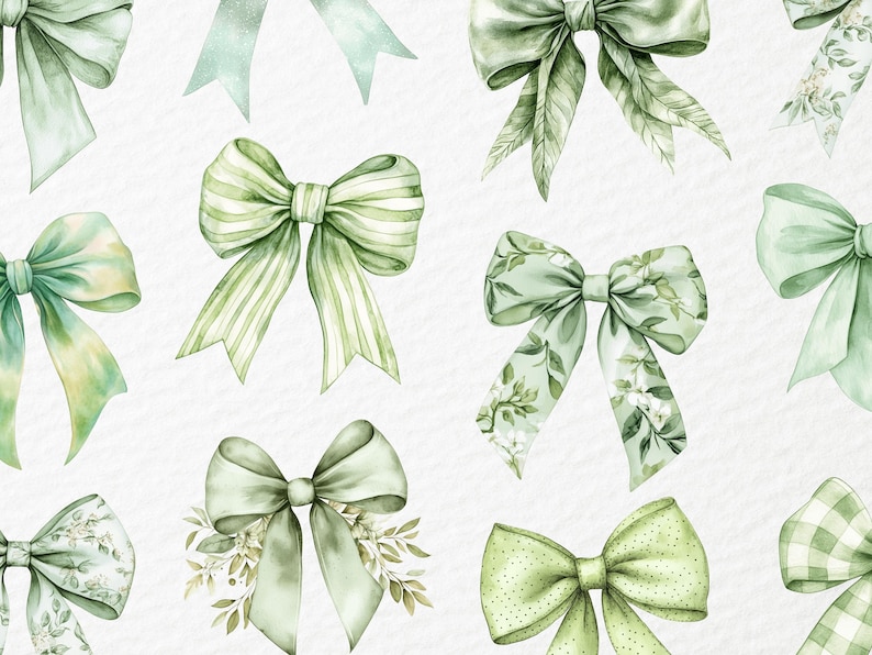 Watercolor Pastel Green Bow Clipart, Light Green Bows, Soft Ribbon Bow ...