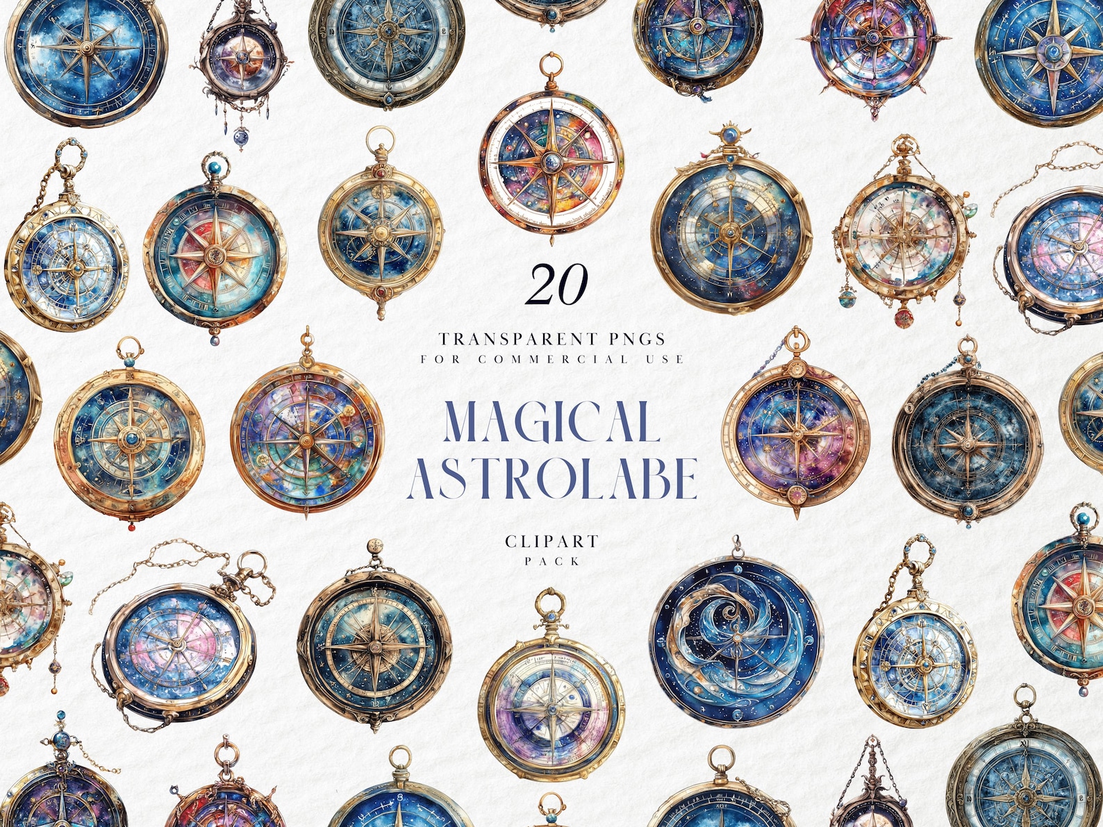 Watercolor Magical Astrolabe Clipart, Celestial Navigation Fantasy ...