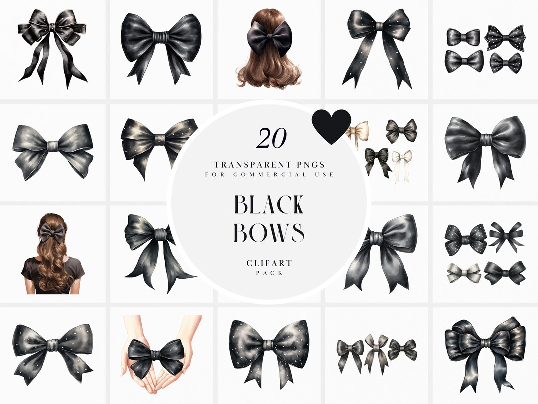 Watercolor Black Bow Clipart, Black Hair Bows Clipart, Black Ribbon ...