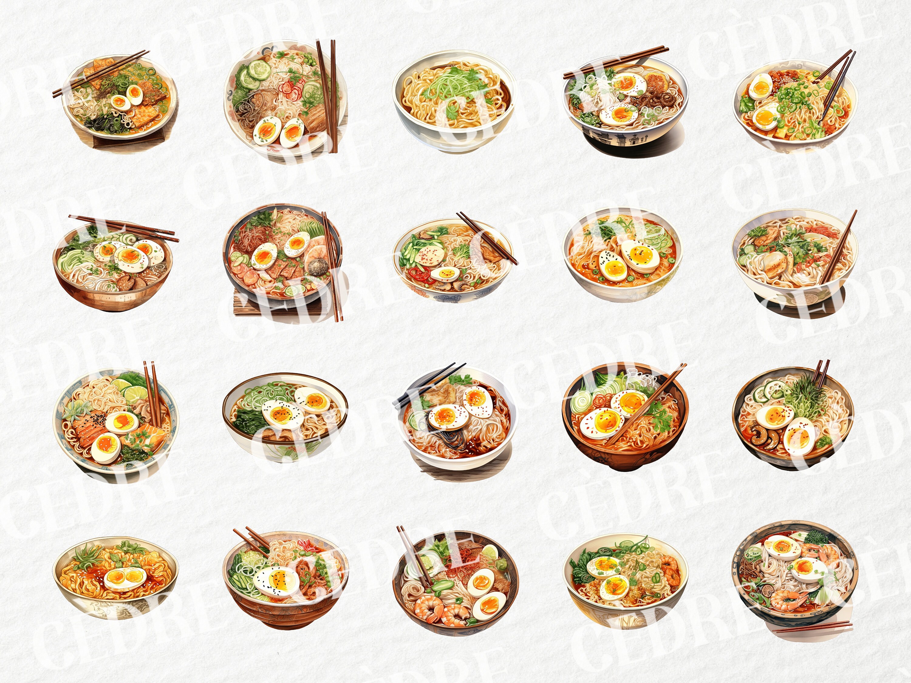Watercolor Japanese Ramen Clipart, Ramen Noodles, Authentic Japanese ...