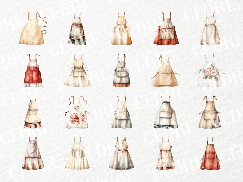 Watercolor Old Apron Clipart, Cute Baking Aprons Clipart, Bakery Apron ...