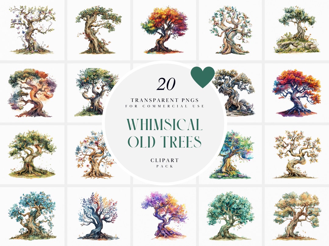 Watercolor Magical Tree Clipart, Fantasy Magic Trees Clipart, Old Wise ...
