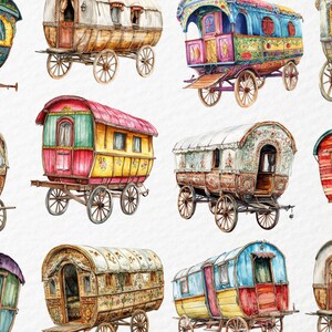 Watercolor Vardo Clipart, Traditional Romani Wagon Art, Boho Gypsy ...