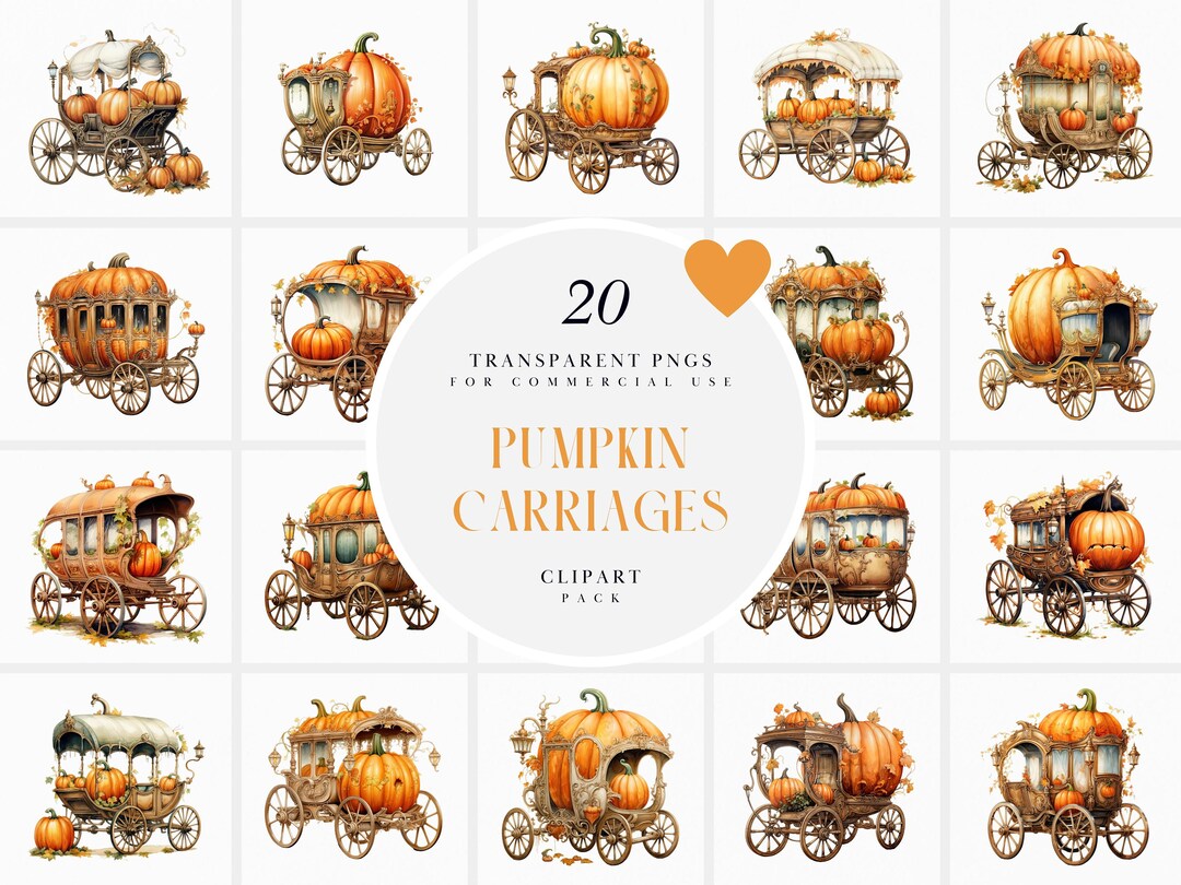 Watercolor Pumpkin Carriage Clipart, Halloween Fantasy Carriages ...
