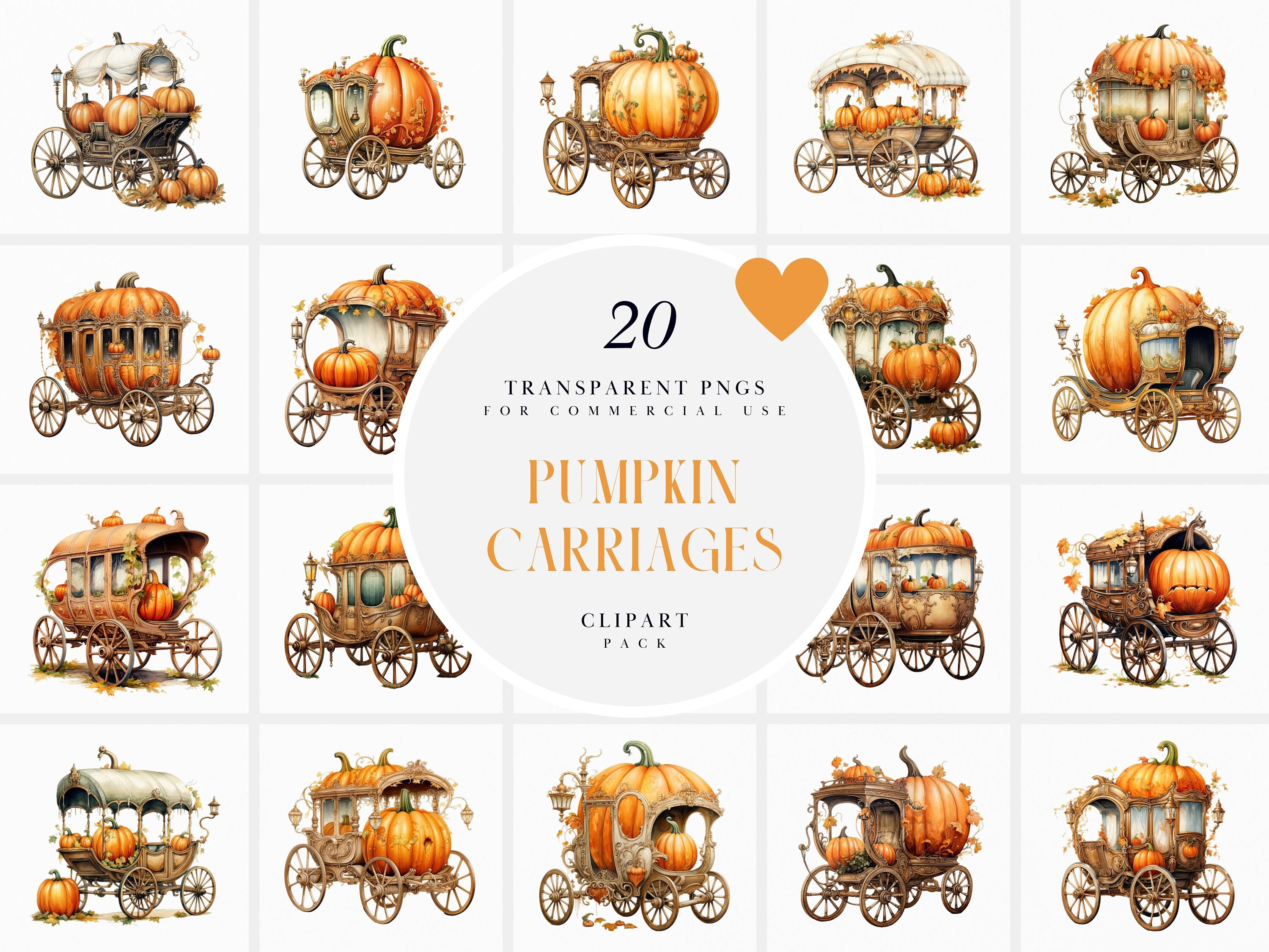 Watercolor Pumpkin Carriage Clipart, Halloween Fantasy Carriages ...