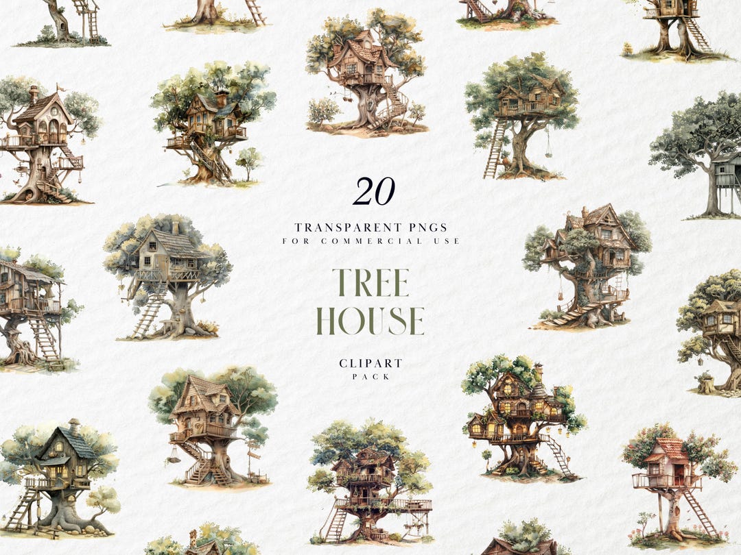 Watercolor Treehouse Clipart, Kids Playground, Childrens Backyard Tree ...