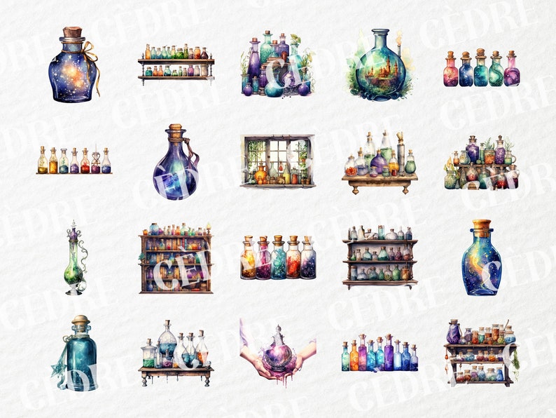 Watercolor Magical Potions Clipart, Fantasy Magic Potions, Whimsical ...