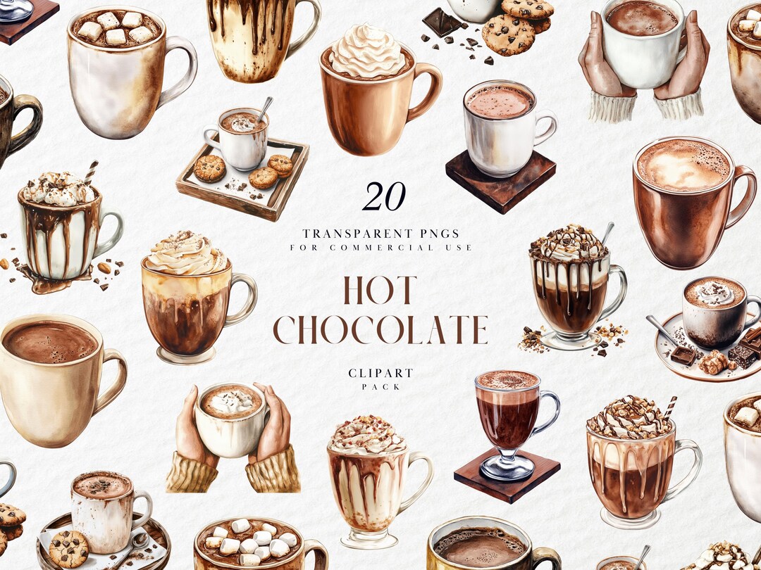 Watercolor Hot Chocolate Clipart, Hot Cocoa Drink, Cup of Choco, Yummy ...