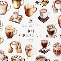16 PNG Set 4 Hot Chocolate Clipart, Watercolor Hot Cocoa PNG, Christmas ...