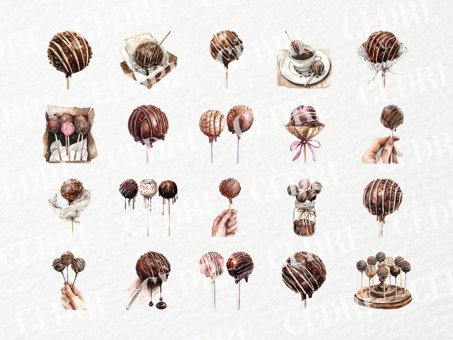 Watercolor Chocolate Cake Pops Clipart, Cake Pop, Xmas, Festive Holiday ...