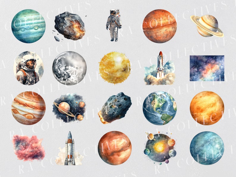 Watercolor Outer Space Clipart, Planets Clipart, Solar System Clipart ...