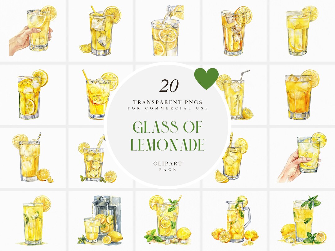 Watercolor Glass of Lemonade Clipart, Iced Lemonade Cup, Refreshing ...